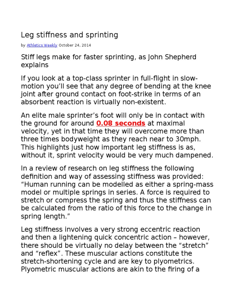 Leg Stiffness: Key to Sprinting Speed | PDF | Recreation | Physical ...