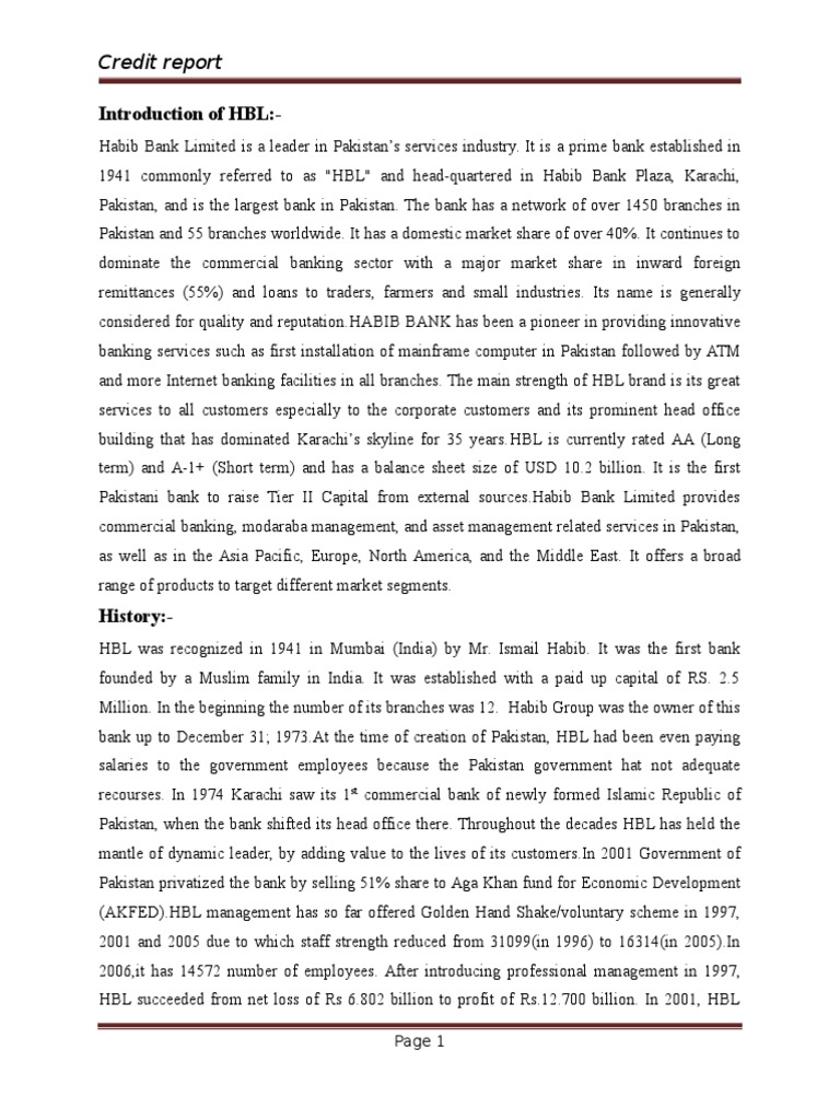 Introduction of HBL | PDF | Credit (Finance) | Banks