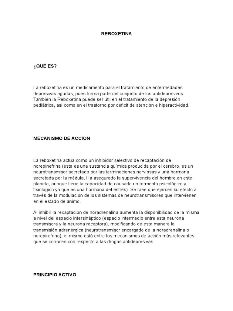 Reboxetina: Usos y Efectos Secundarios | PDF | Norepinefrina ...
