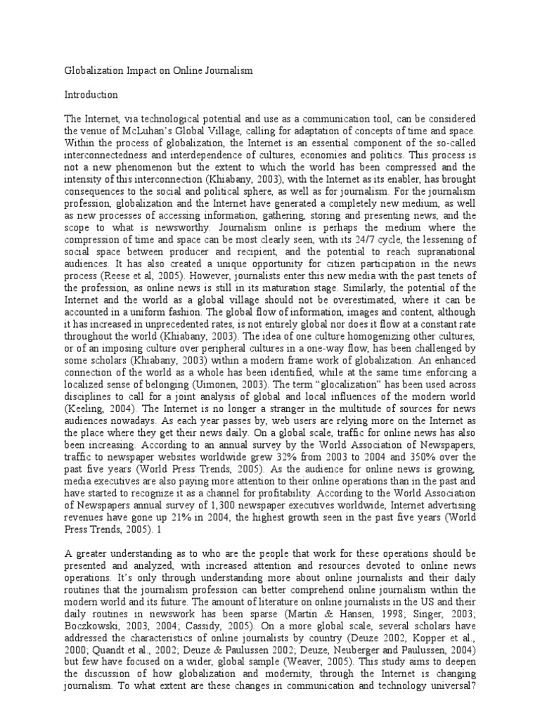 Globalization's Effects on Online Journalism | PDF | Journalism | News