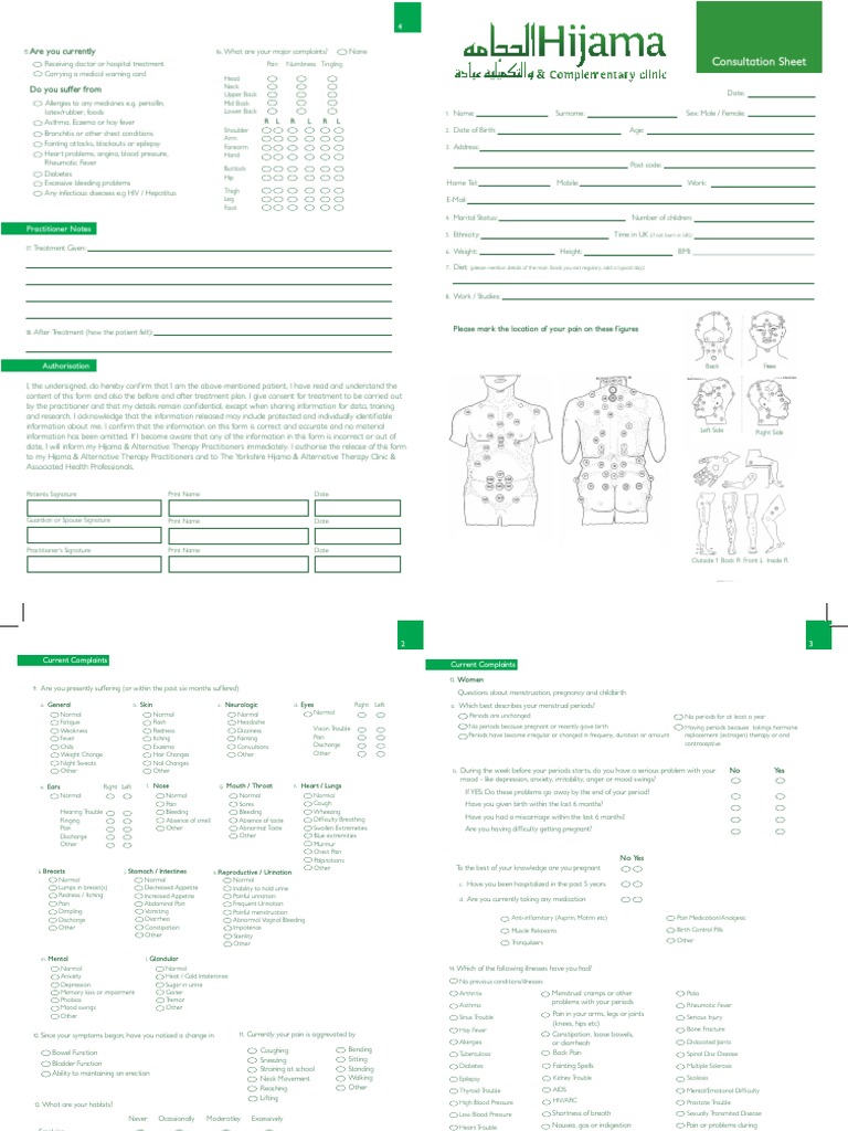 Hijama Consultation form | Menstruation | Pain