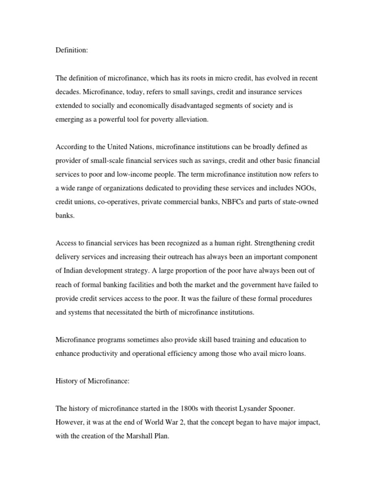 An In-Depth Look at the Evolution and Objectives of Microfinance ...