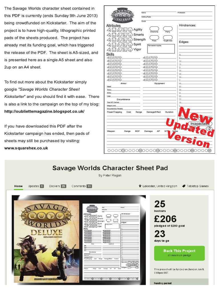 Savage Worlds A5 Character Sheet (6690693) | PDF | Role Playing | Entertainment