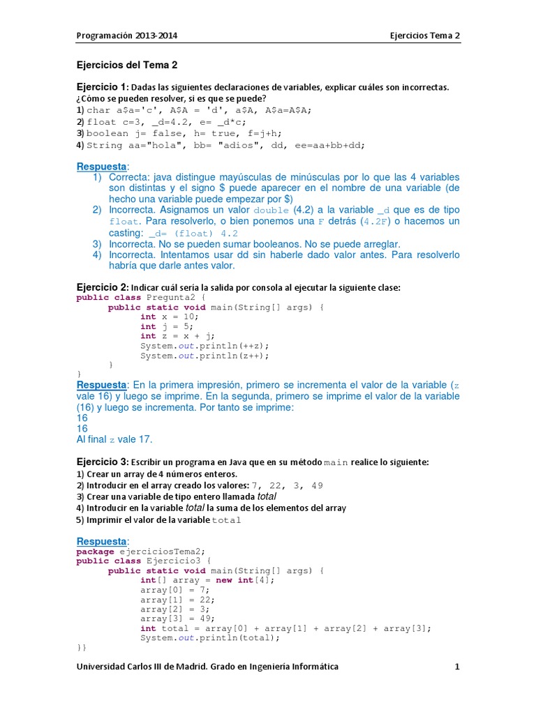 Ejercicios Tema 2 Soluciones Pdf Estructura De Datos De Matriz Java Lenguaje De Programación