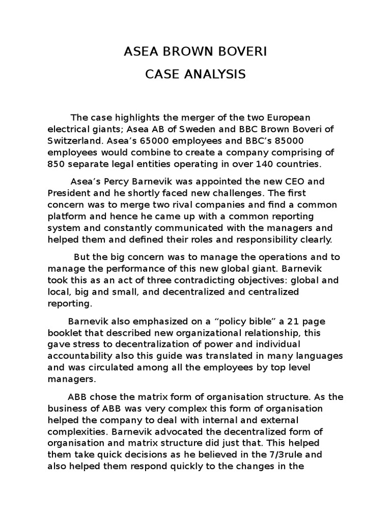 Asea Brown Boveri Case Analysis | PDF | Strategic Management | Leadership