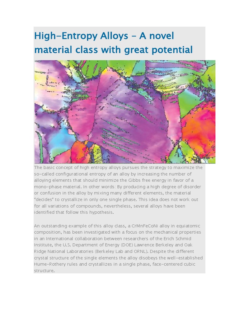 High-Entropy Alloys - A Novel Material Class With Great Potential | PDF