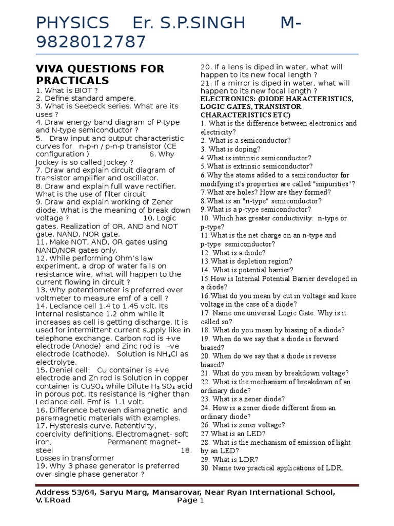 XII Practicals Viva Q | PDF | Diode | Electrical Resistance And Conductance