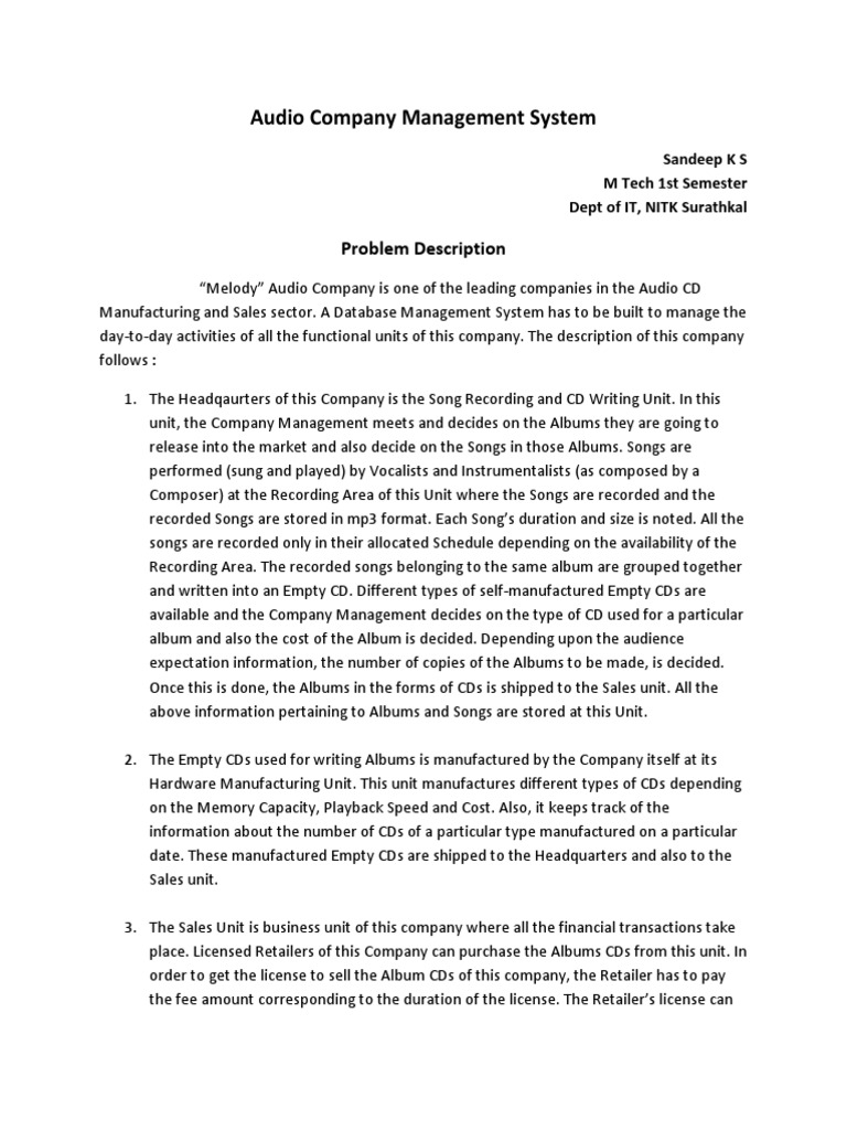 Audio Company Management System | PDF | Compact Disc | Databases