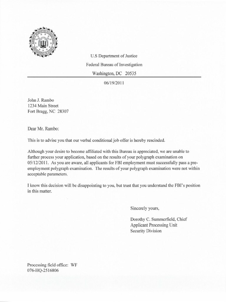FBI Failed Polygraph Letter | PDF