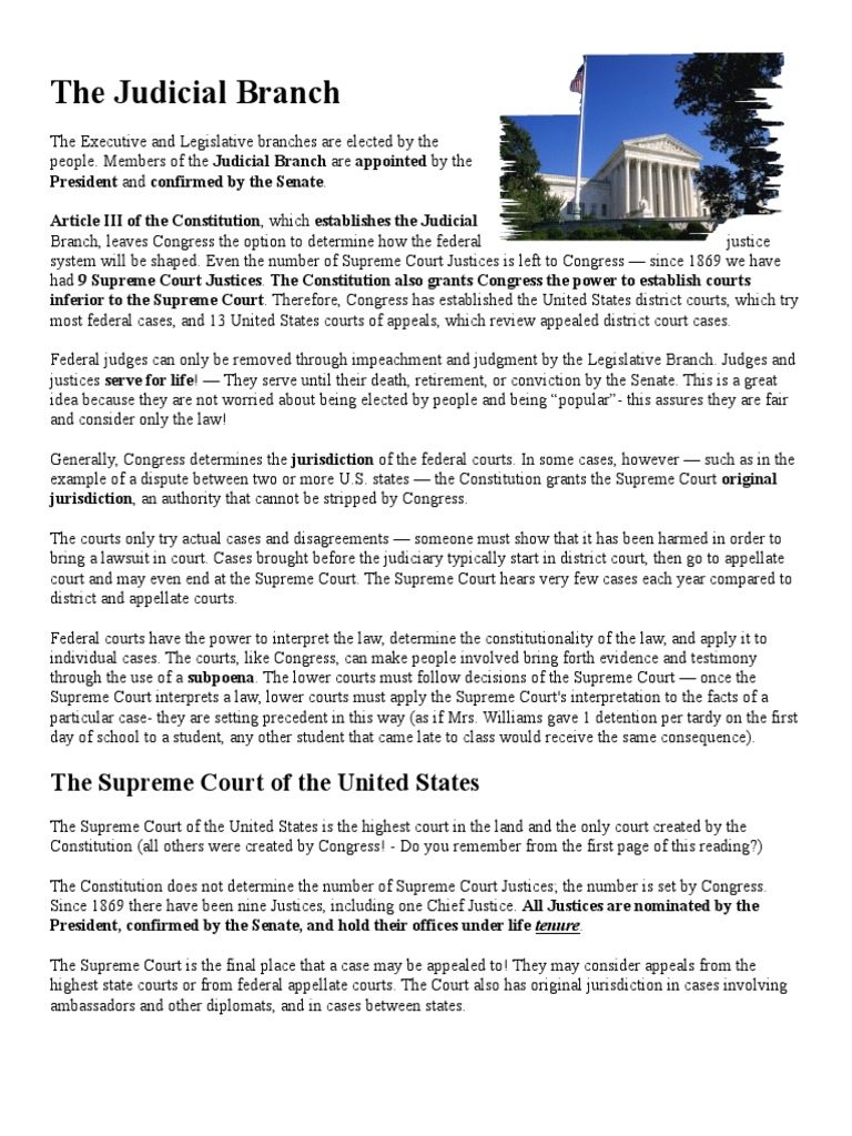 Complete Judicial Branch Breakdown Reading | PDF | Supreme Court Of The ...