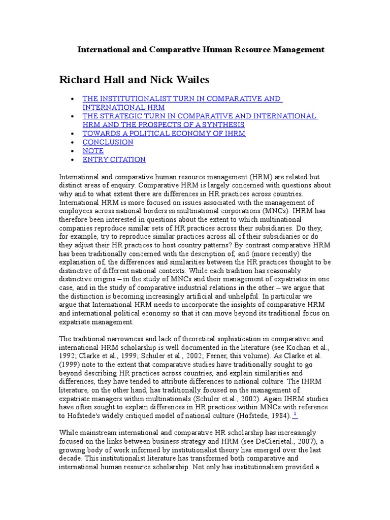 16.hall, Richard, and Nick Wailes. International and Comparative Human ...