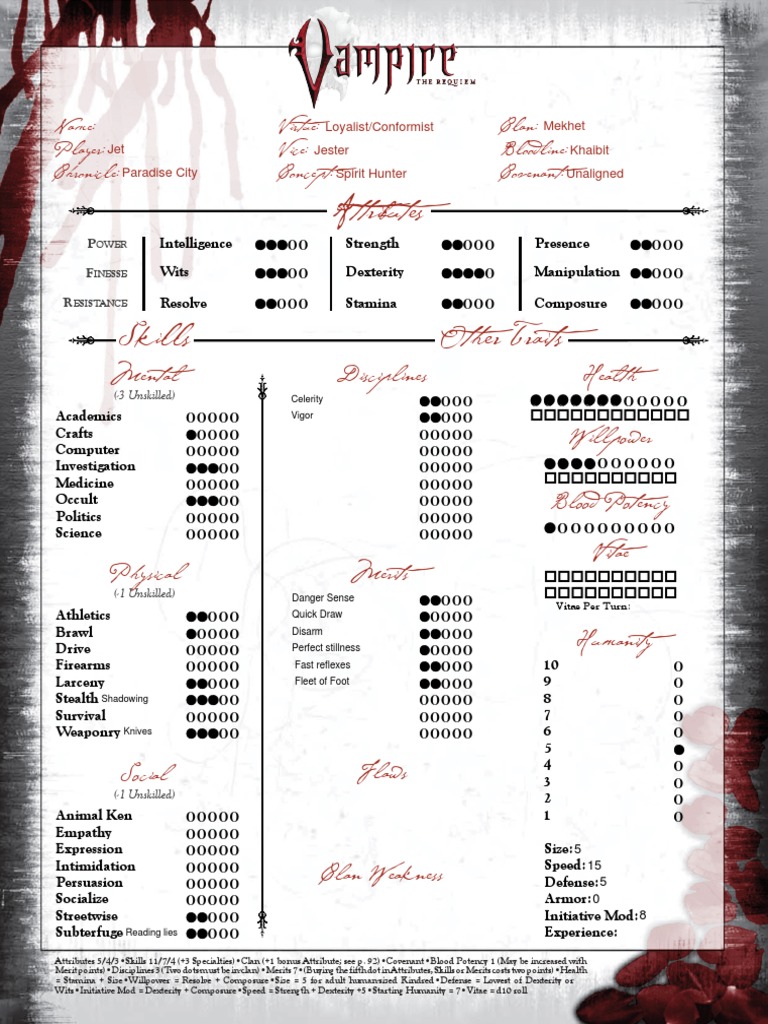 Vampire Character Sheet Template | PDF | Games & Activities