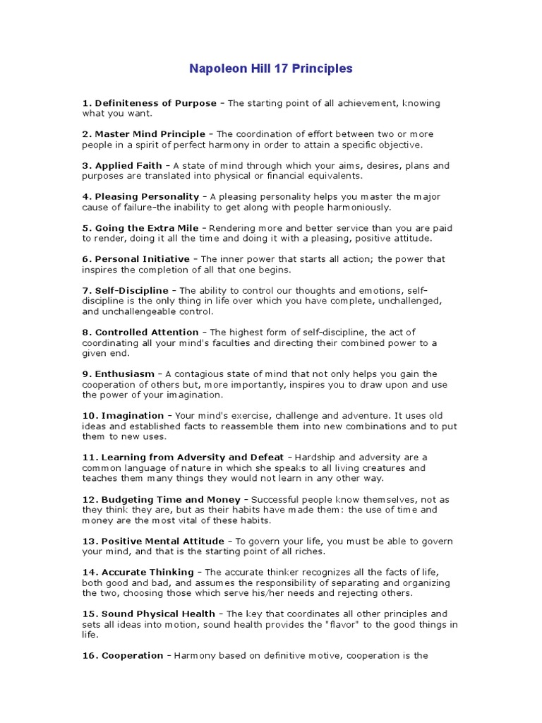 Napoleon Hill's 17 Success Principles | PDF | Imagination | Mind