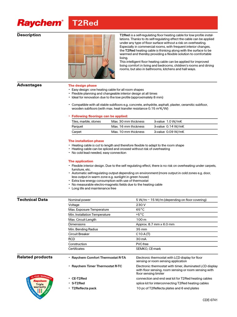 Raychem t2 Red PDF | PDF | Thermostat | Cable