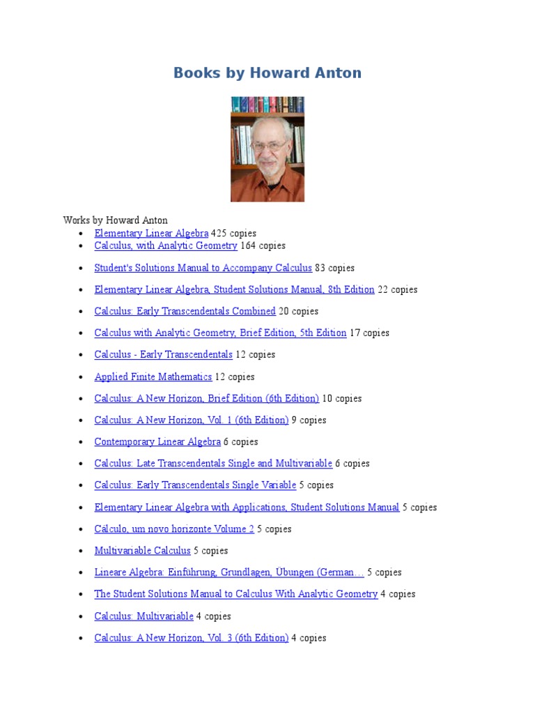 Books by Howard Anton | PDF | Algebra | Calculus