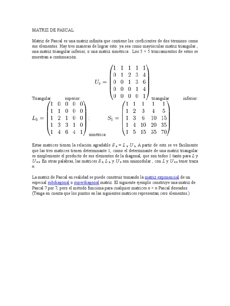 Matriz de Pascal | Matriz (Matemáticas) | Conceptos matemáticos