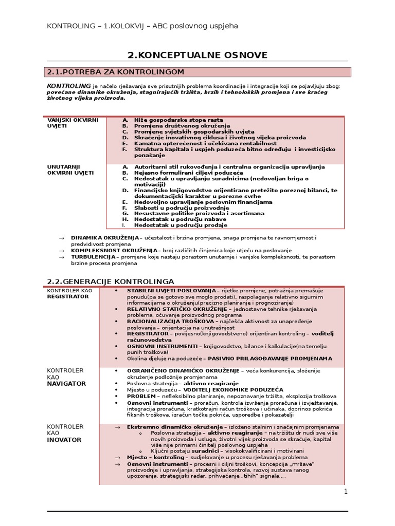 1.kolokvij-Skripta-Kontroling 1-Verzija Na Brzinu | PDF