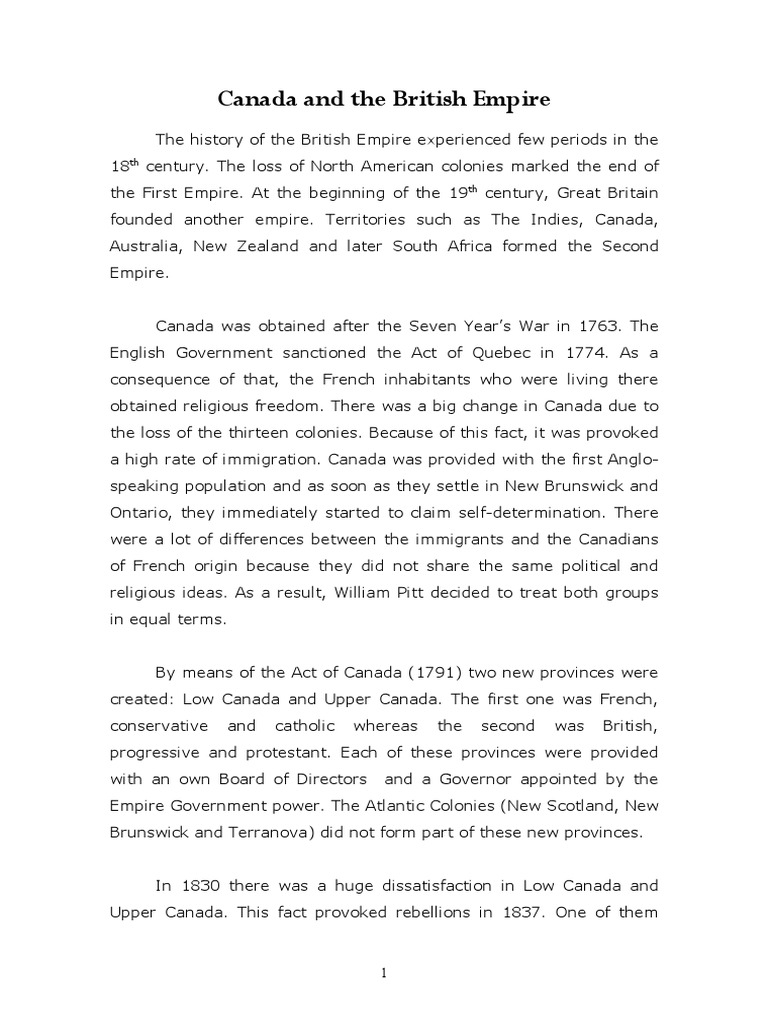 The Evolution of Canada from British Colony to Self-Governing Dominion ...