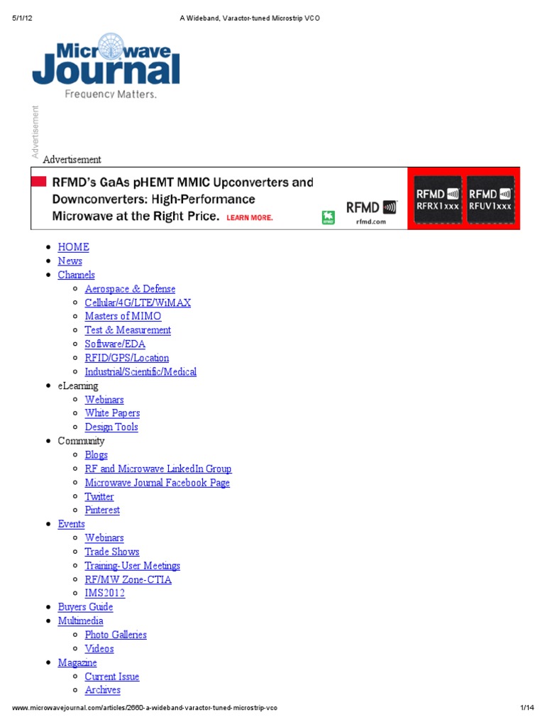 A Wideband, Varactor-Tuned Microstrip VCO | PDF | Electronic Oscillator ...