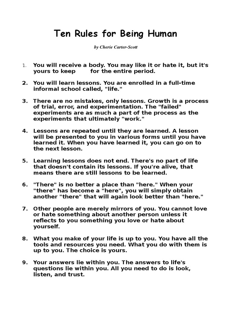 Ten Rules For Being Human | PDF | Self-Improvement | Wellness