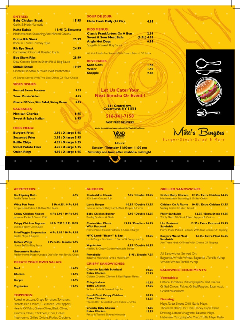 Mike's Burgers Menu | PDF | Hamburgers | French Fries