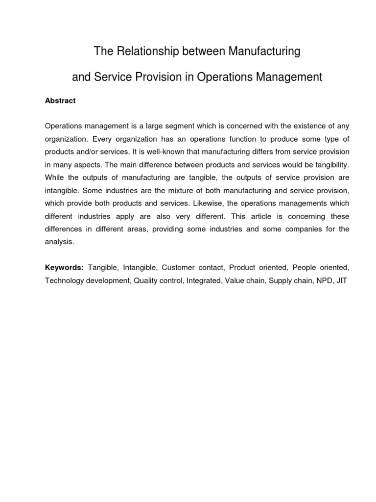 Manufacturing vs. Service Operations | PDF | Starbucks | Operations ...