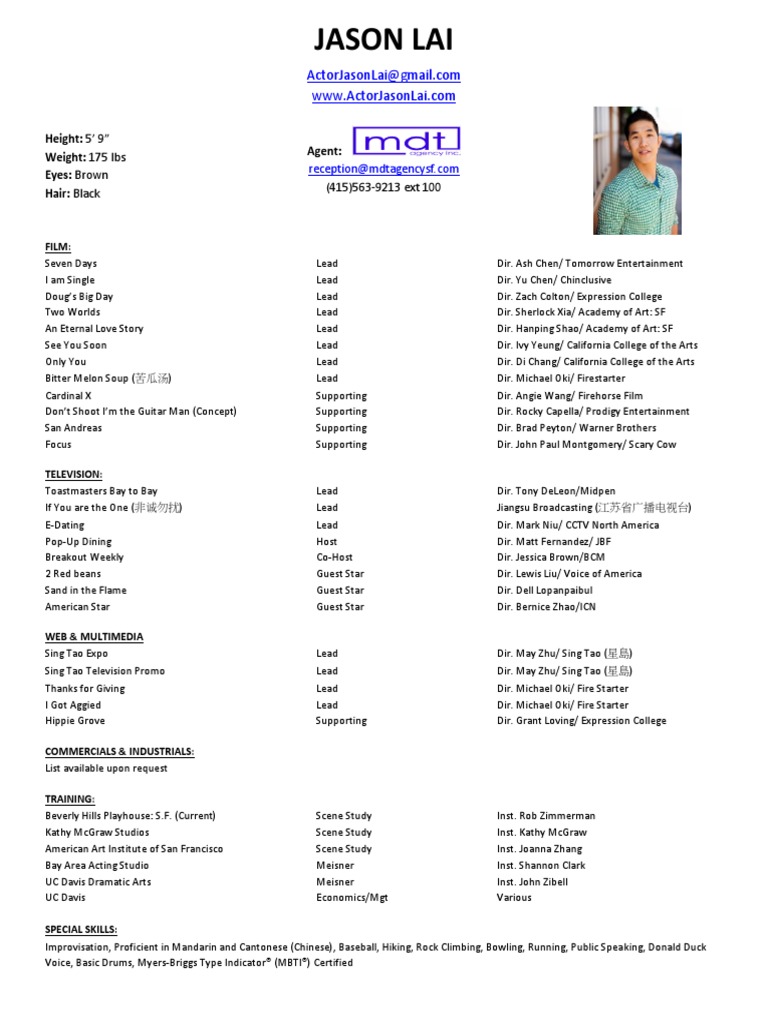 Jason Lai Acting Resume Online Use | PDF | Telecommunication Equipment ...