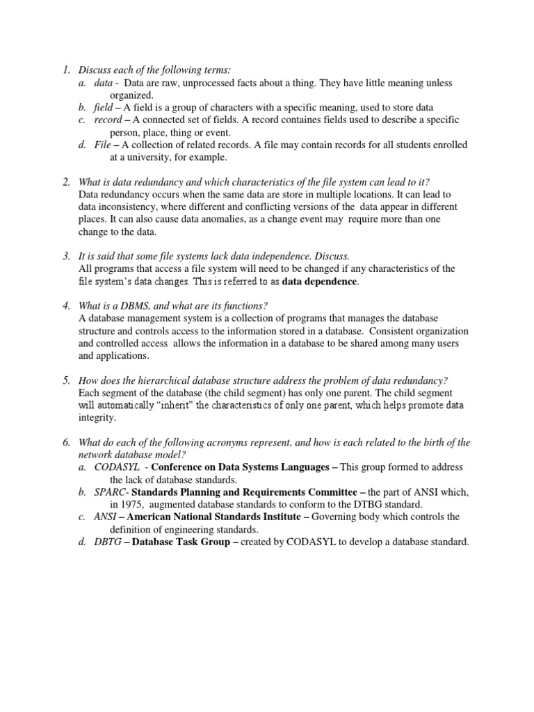 Database questions | Data Model | Object Oriented Programming | Free 30 ...