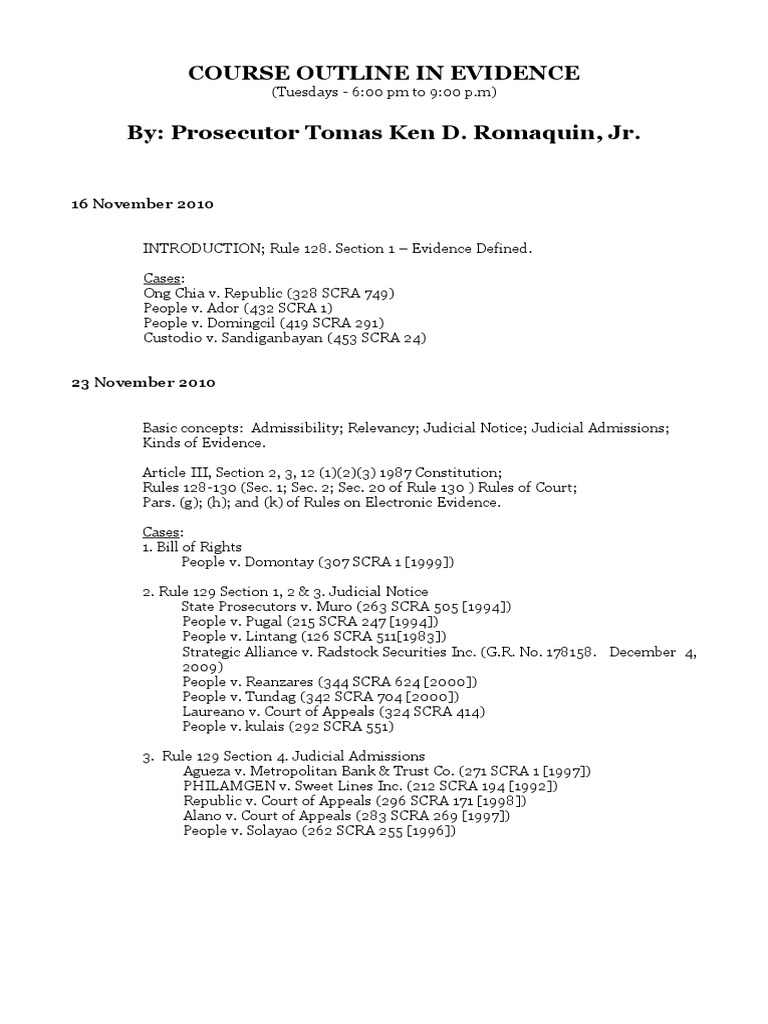 Course Outline-Evidence (Perpetual) PDF | PDF | Evidence (Law ...
