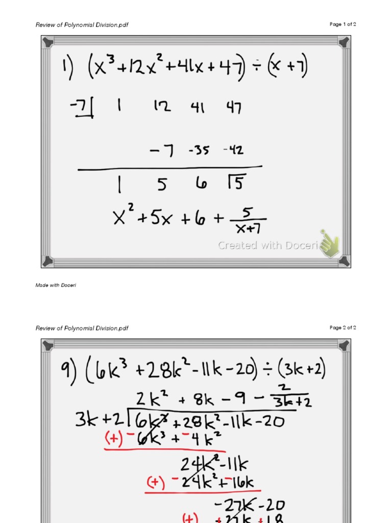 Review of Polynomial Division | PDF