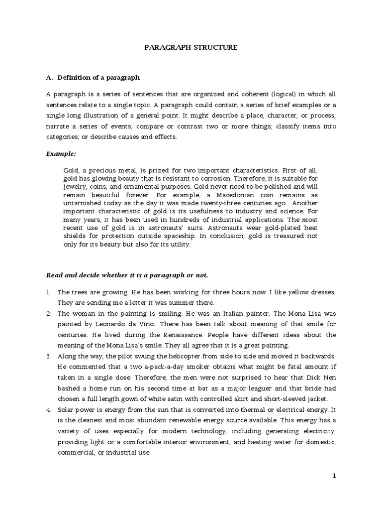 Paragraph Structure: A. Definition of A Paragraph | PDF | Banknote ...