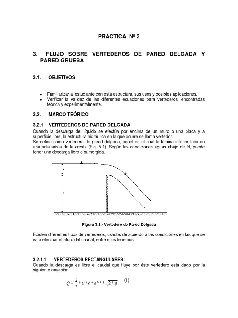 Flujo Sobre Vertederos de Pared Delgada | PDF | Descarga (hidrología) | Líquidos