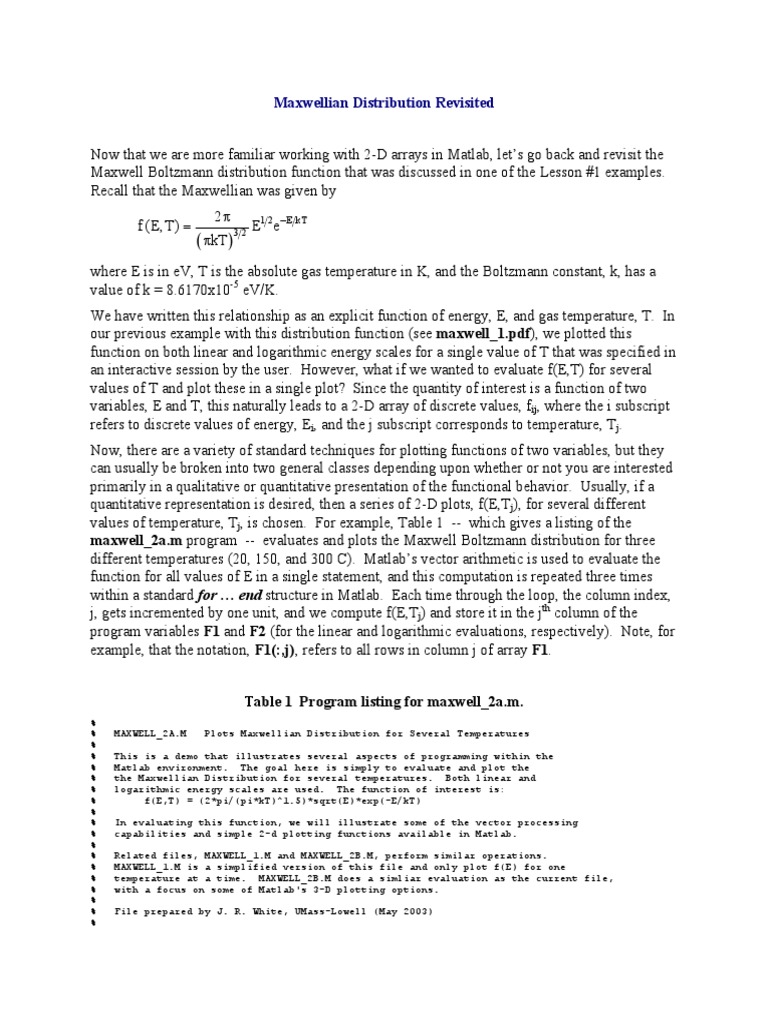 Maxwellian Distribution Revisited: Maxwell - 2a.m | PDF | Array Data ...