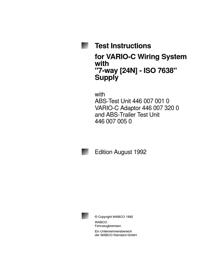 Test Instructions For VARIO-C Wiring System With "7-Way (24N) - ISO ...