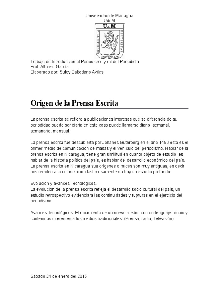 Origen y Evolución de la Prensa Escrita | PDF | Historia