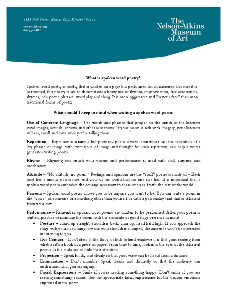 Nelson Atkins Art Museum | PDF | Spoken Word | Poetry