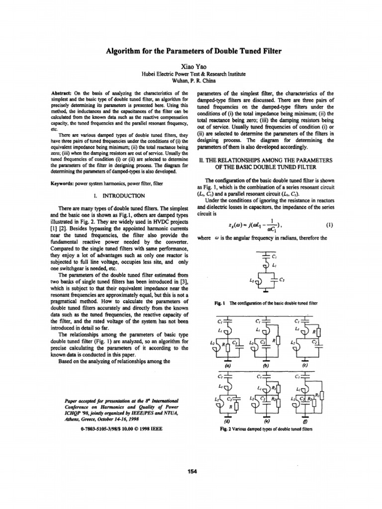 Double Tuned Filters | PDF | Electronic Filter | High Voltage Direct Current
