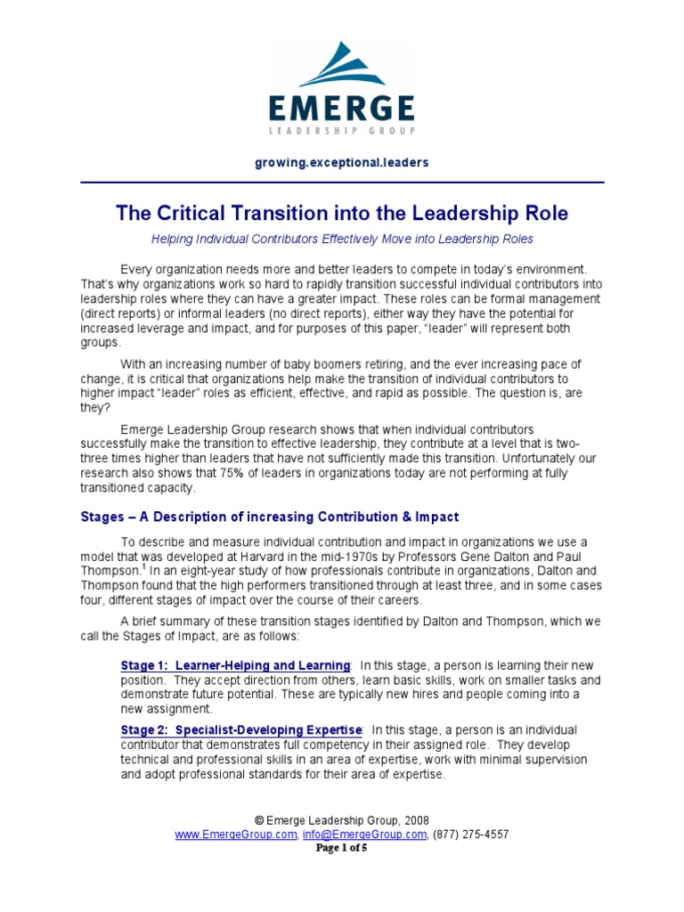 Transition From IC To Manager | PDF | Leadership | Competence (Human ...