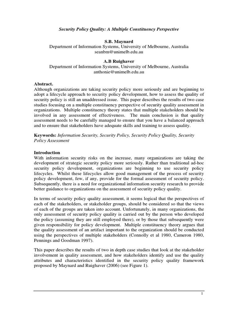 S B Maynard Security Policy Quality A Multiple Constituency