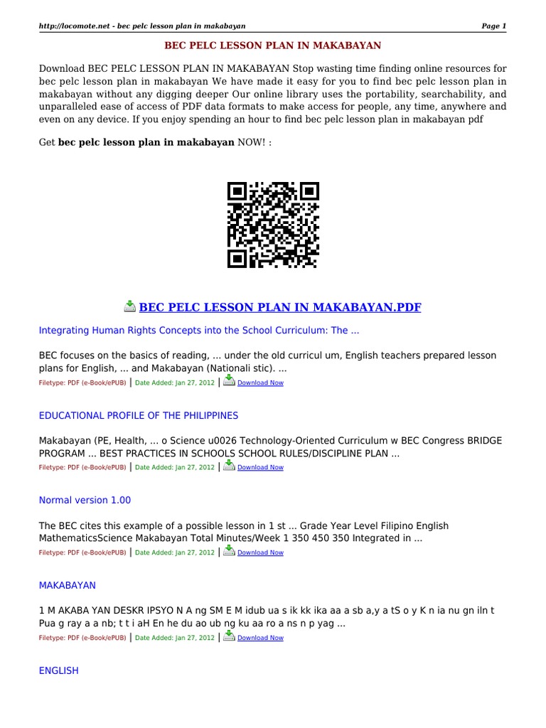 BEC PELC Makabayan Lesson Plans PDF | PDF | E Books | Communication