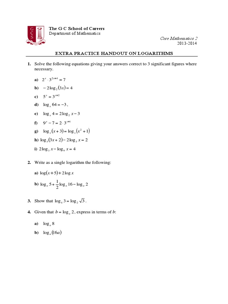 Exercises On Logarithms | PDF