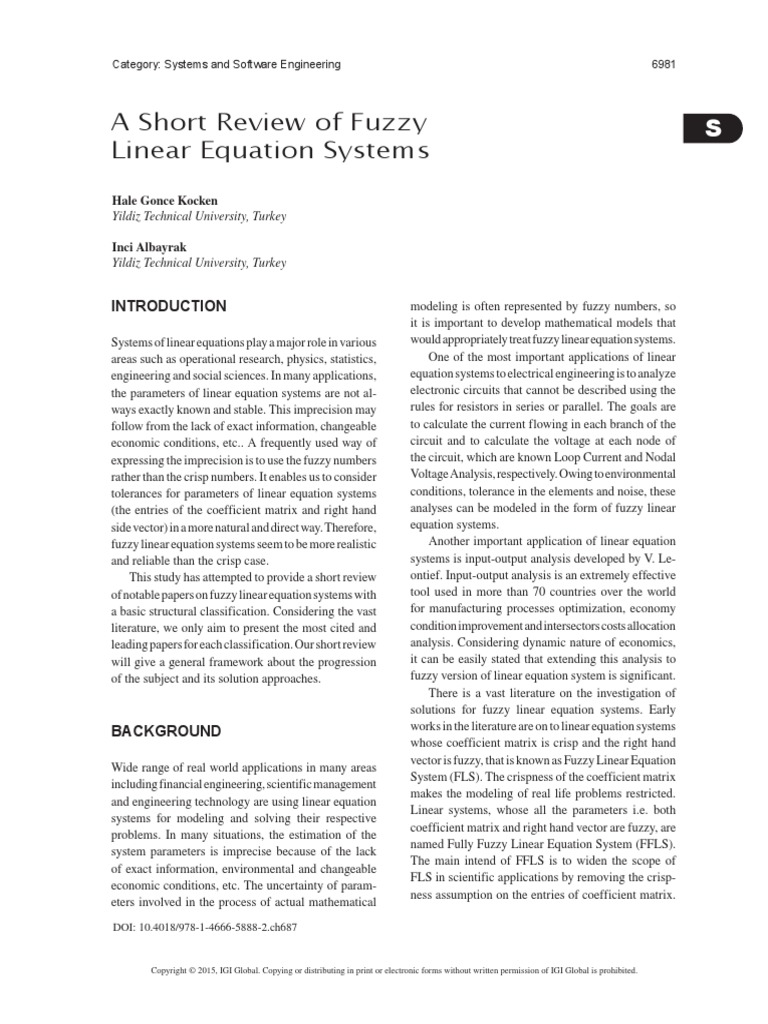 A Short Review Of Fuzzy Linear Equation Systems Pdf System Of