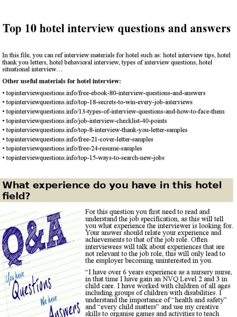 Top 10 Hotel Interview Questions and Answers | PDF | Interview | Job ...