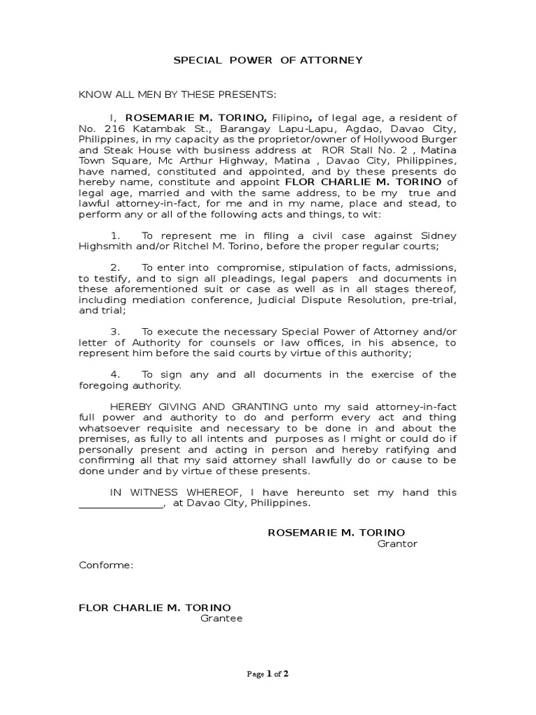 Special Power of Attorney To File A Civil Case For Ejectment | PDF