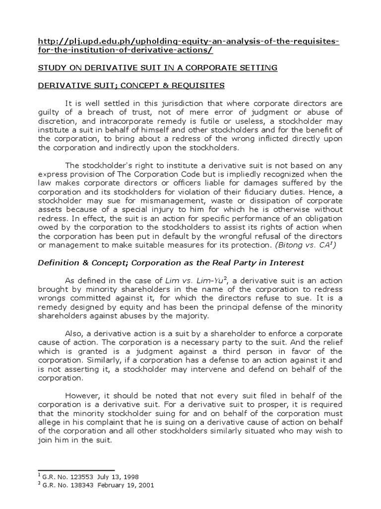 For-The-Institution-Of-Derivative-Actions/ Study On Derivative Suit in ...