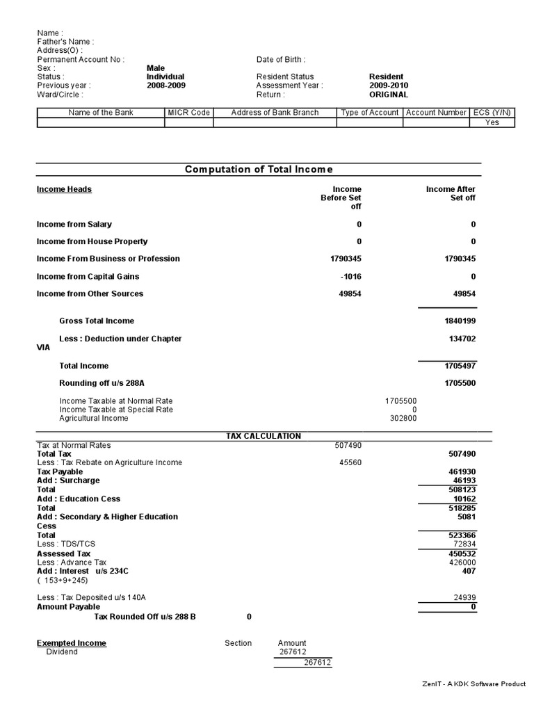 Computation of Total Income: Zenit - A KDK Software Product | PDF ...