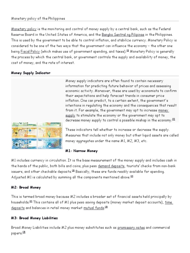 Philippine Monetary Policy Overview | PDF | Money Supply | Monetary Policy