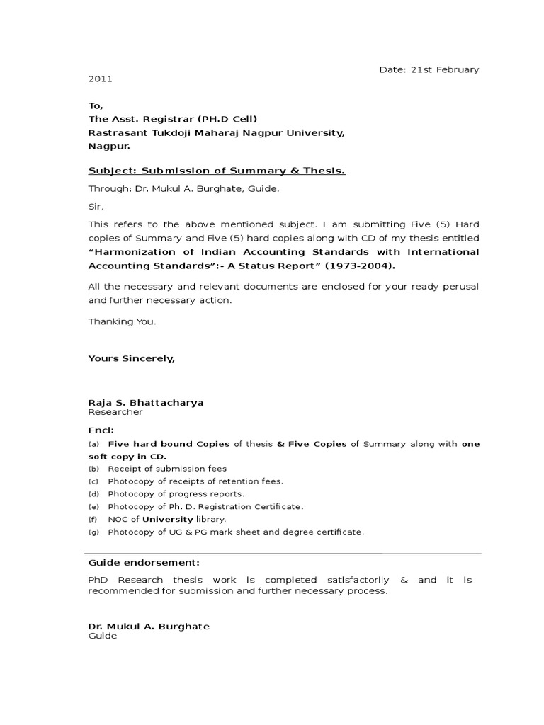 Cover Letter For Thesis Submission | PDF