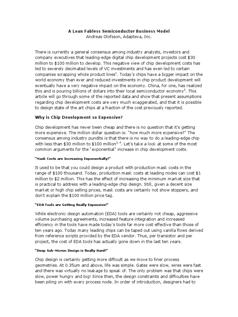 A Lean Fabless Semiconductor Business Model | PDF | Integrated Circuit | System On A Chip