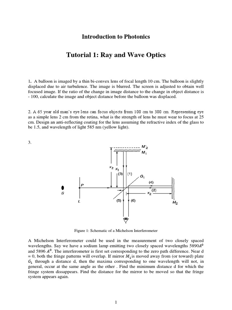 Tutorial 1 Intro To Photonics | PDF | Lens (Optics) | Interferometry